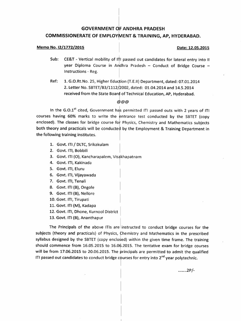 Polytechnic Lateral Entry G.O., Guidelines, Syllabus 12.05.15 | PDF ...