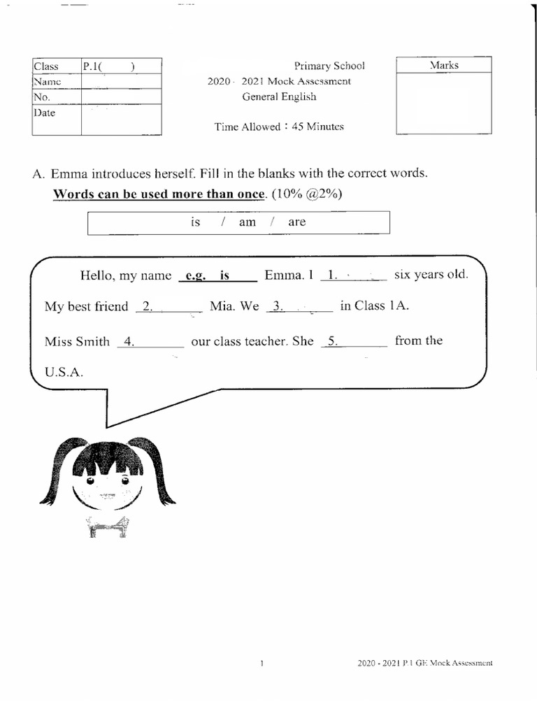 Eng P1 2020-21 第1學期卷 (1) | PDF
