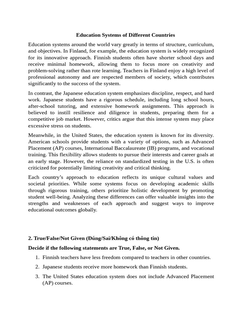 Education Systems of Different Countries | PDF | Teachers | Learning