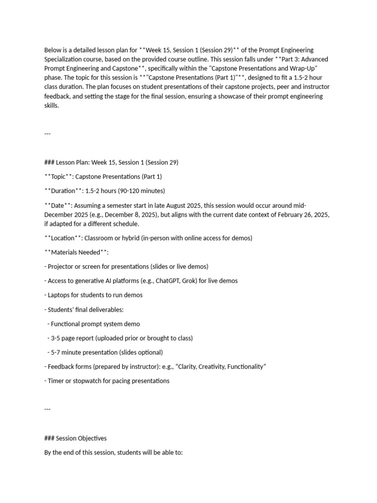 Capstone Presentations Plan: Week 15 | PDF | Education Theory ...