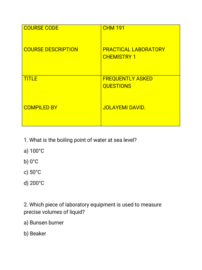 CHM 107-Pract Chemistry Compiled | PDF | Chemistry