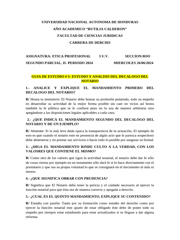 GUIA 5 ESTUDIO Y ANALISIS DEL DECALOGO DEL NOTARIO | PDF