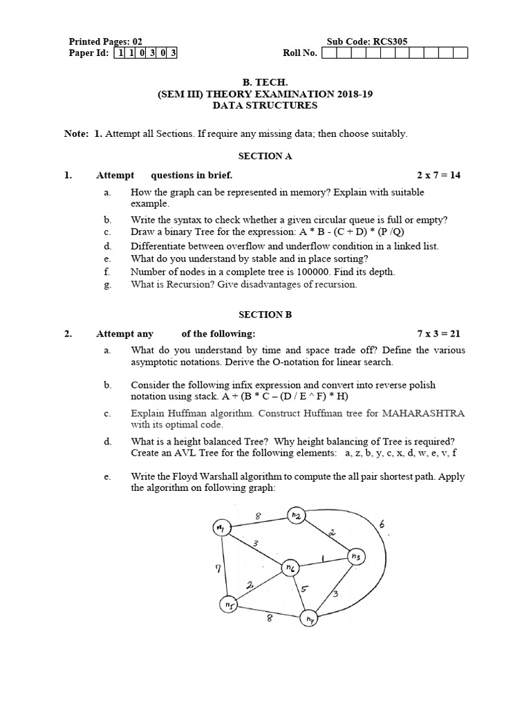 Btech Cs 3 Sem Data Structures rcs305 2019 | PDF | Combinatorics | Discrete Mathematics