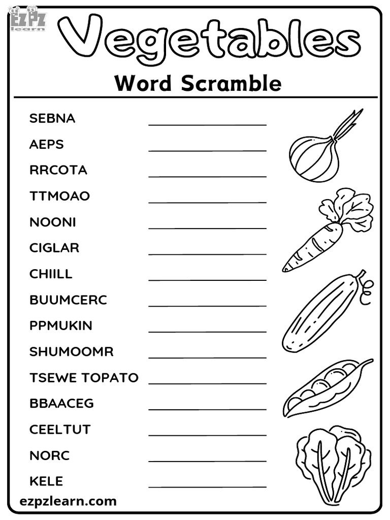 Vegetables Word Scramble 15 Words | PDF