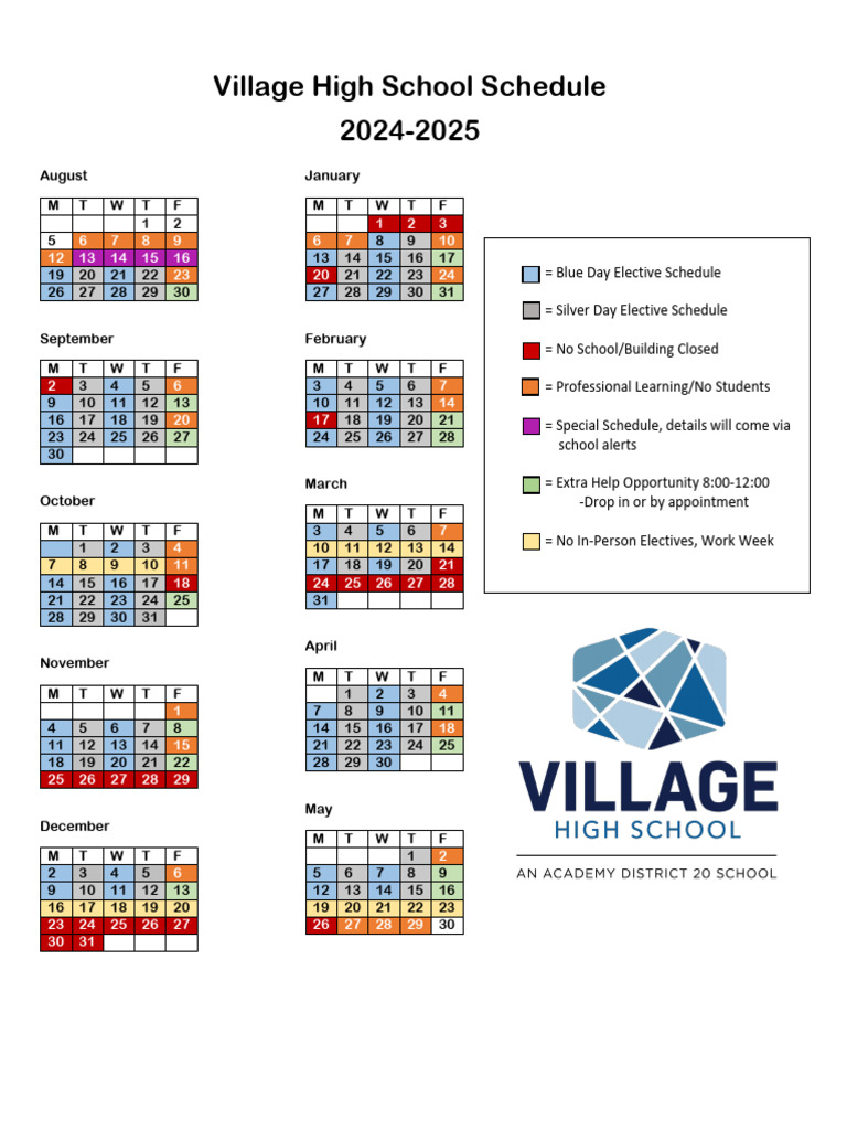 Village High School Calendar 2024-2025 | PDF