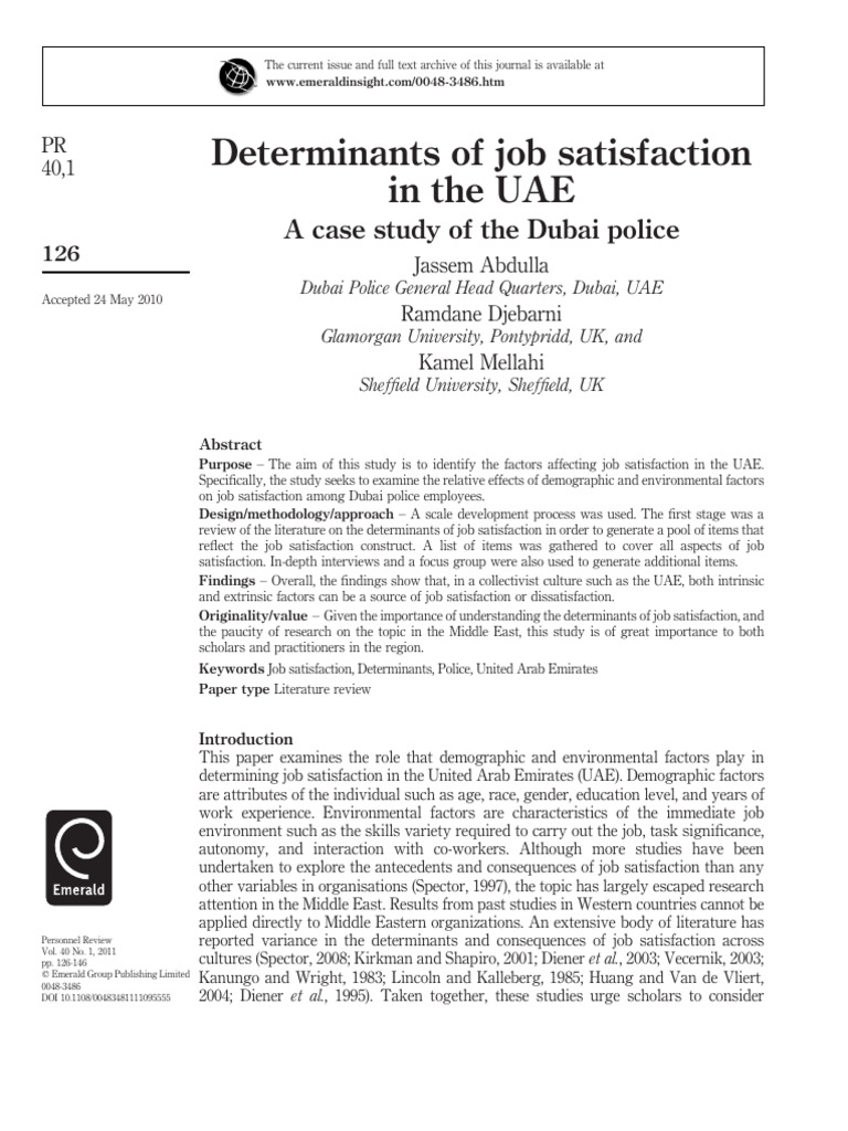 Determinants of Job Satisfaction in The UAE A Case Study of The Dubai ...