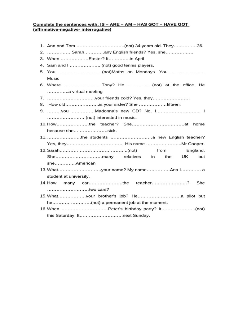 Test on Verb Forms: Have Got | PDF