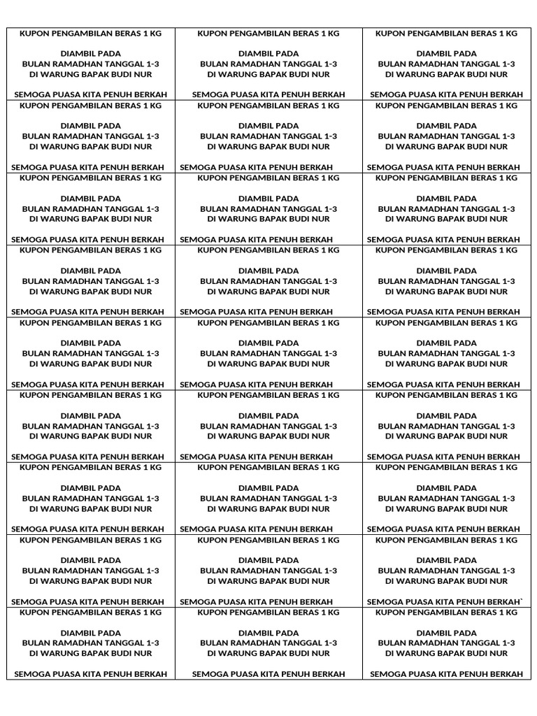 KUPON PENGAMBILAN BERAS 1 KG | PDF