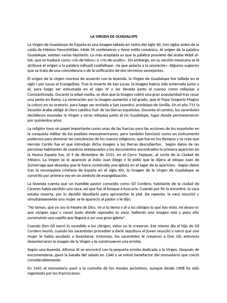 Historia de la Virgen de Guadalupe | PDF