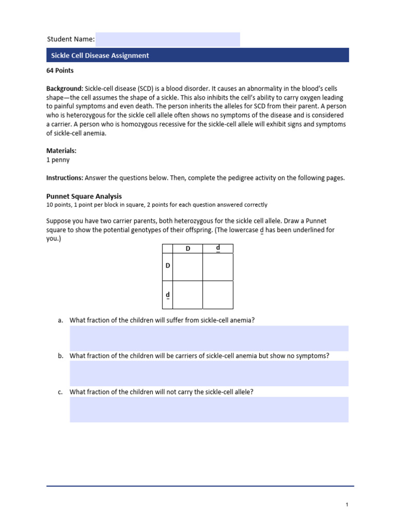 Sickle Cell Disease Assignment Guide | PDF | Allele | Zygosity