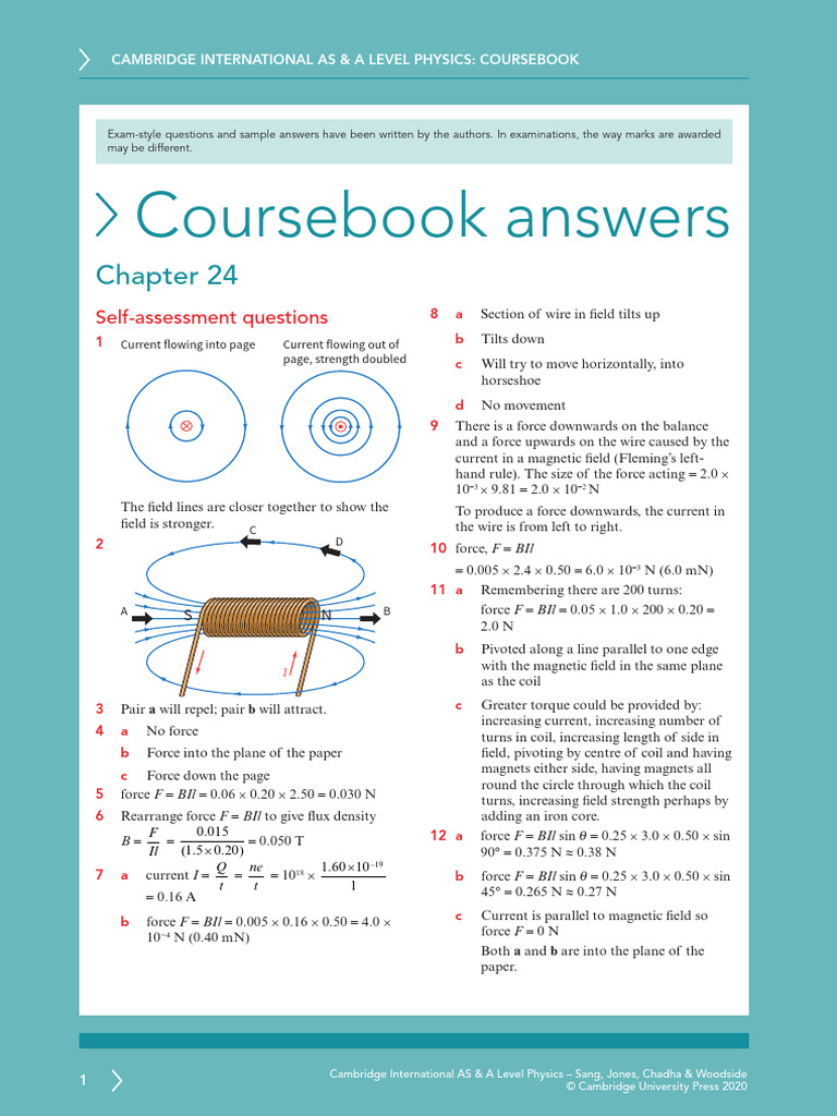 Self Assessment Answers 24 Asal Physics CB | PDF | Magnet | Force
