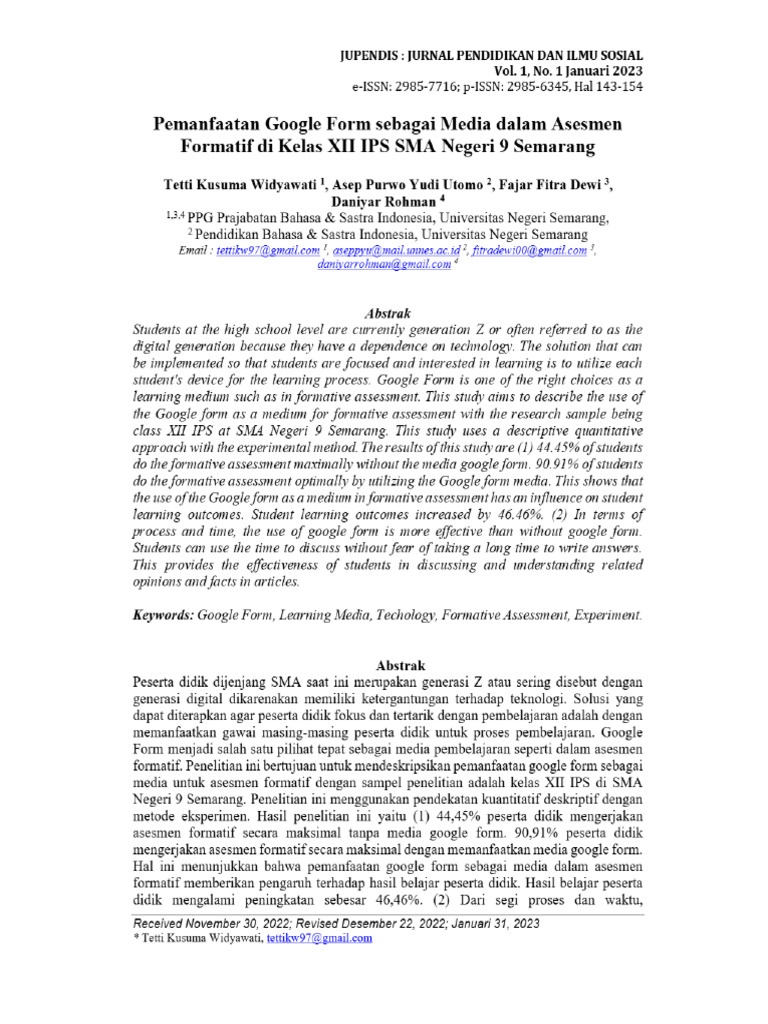 Pemanfaatan Google Form sebagai Media dalam Asesmen Formatif | PDF