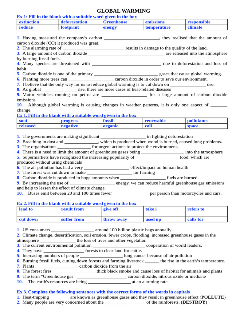 Global Warming Vocabulary Exercises | PDF | Climate Change | Greenhouse Gas