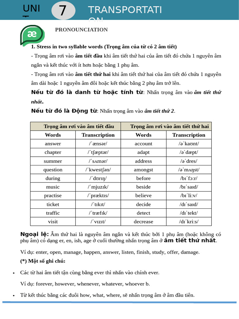 Bài tập bổ trợ Anh 7 Smart World BÀI BỔ TRỢ UNIT 7. | PDF | Traffic | Baggage