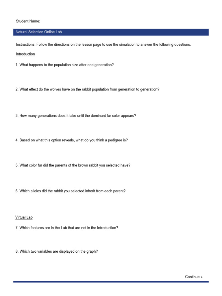 Natural Selection Online Lab Worksheet | PDF | Natural Selection | Genotype