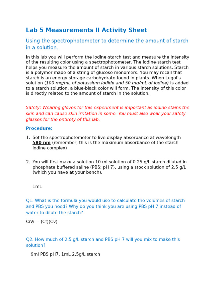 Lab 5 Lab Measurements II Activity Sheet | PDF | Spectrophotometry ...