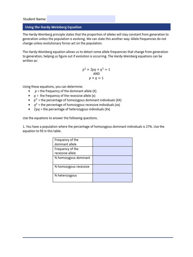 Hardy-Weinberg Equation Explained | PDF | Zygosity | Allele