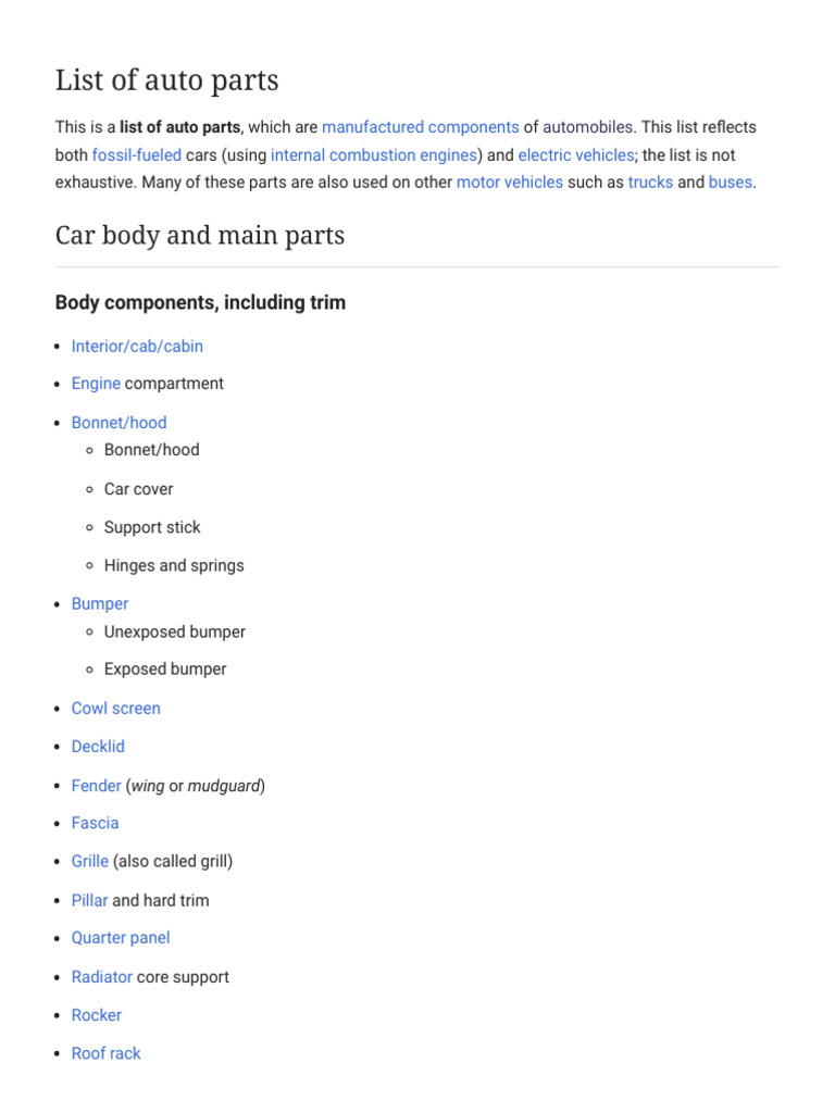 List of Auto Parts - Wikipedia | PDF | Clutch | Brake