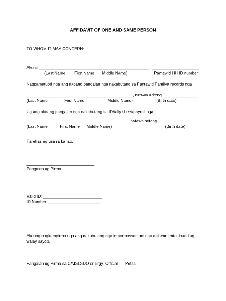 AFFIDAVIT OF ONE AND SAME PERSON 1.pdf 1 1 | PDF