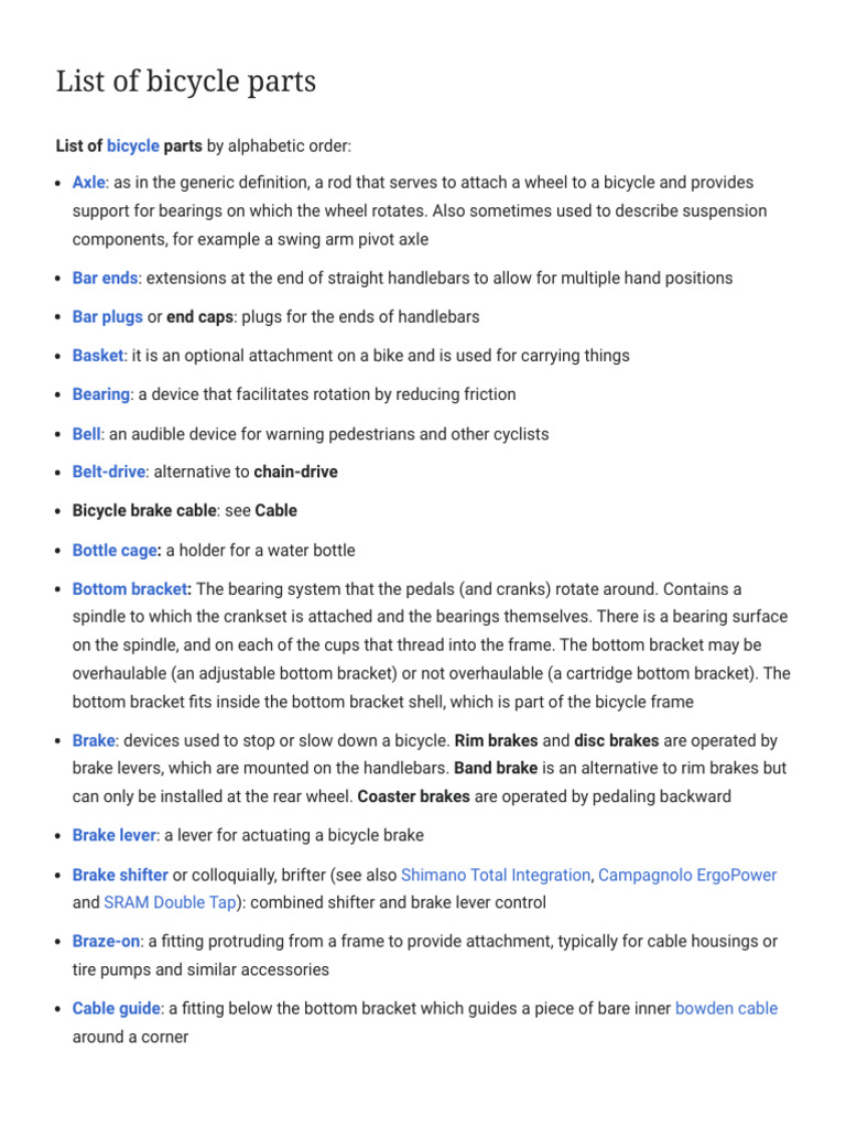 Comprehensive Bicycle Parts List | PDF | Vehicle Technology | Vehicle Parts