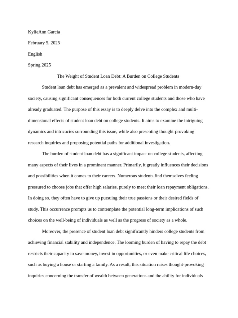 Student Loan Debt I Search Essay | PDF | Debt | Student Loan