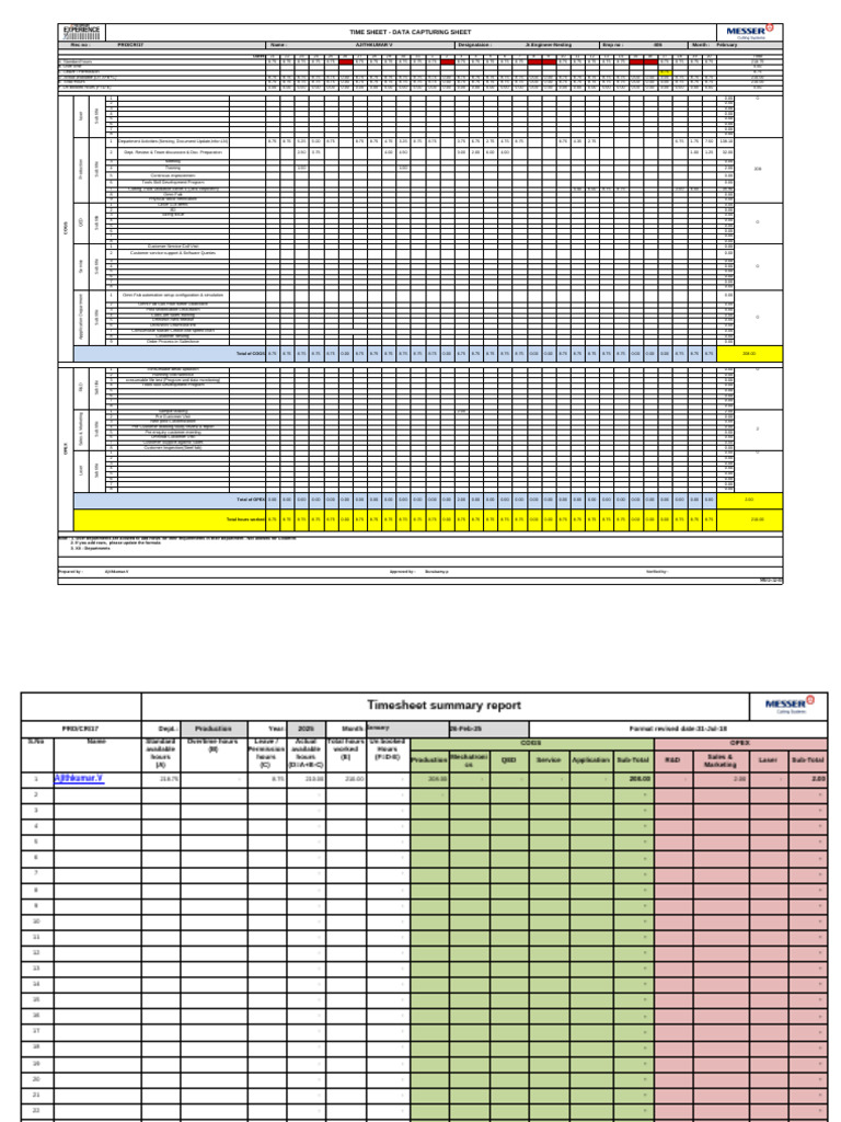 MR-CF-32 Time Sheet Data Capturing Sheet - February 2025 | PDF | Computing