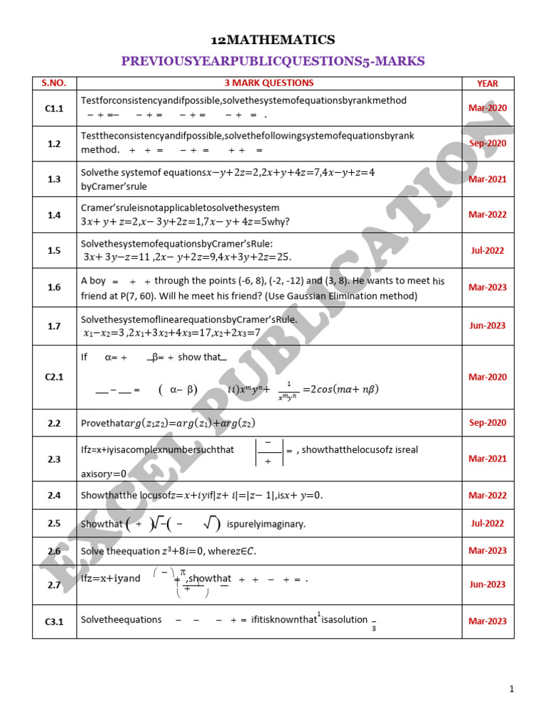 12th Maths Important 5 Mark Questions English Medium PDF Download | PDF | Analytic Geometry ...