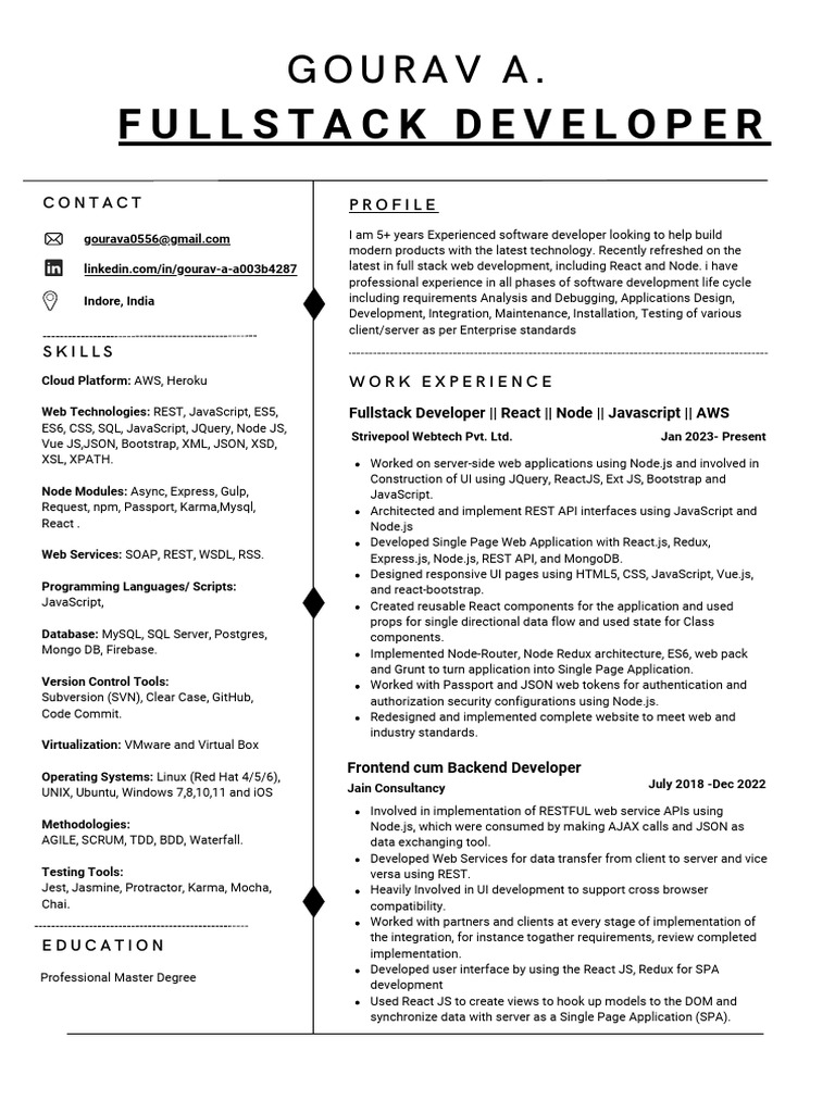 Gourav A FullstackDeveloper CV | PDF | Java Script | Web Service