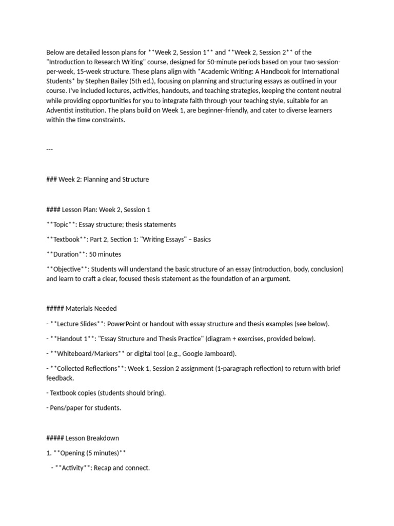 Week 2 Session 1 and 2 | PDF | Essays | Lesson Plan