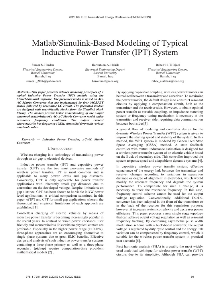 Matlab Simulink-Based Modeling of Typical Inductive Power Transfer IPT System | PDF | Resonance ...