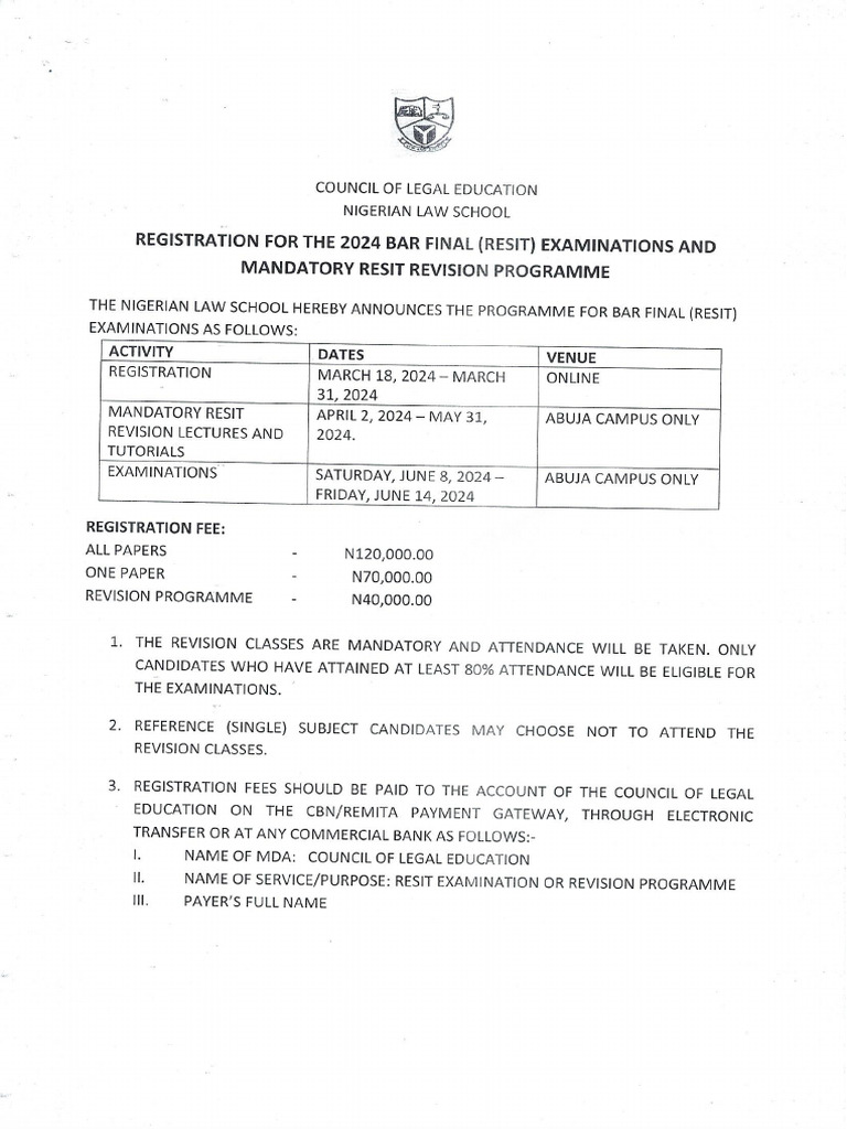 Resit Exam March To June 2024 | PDF