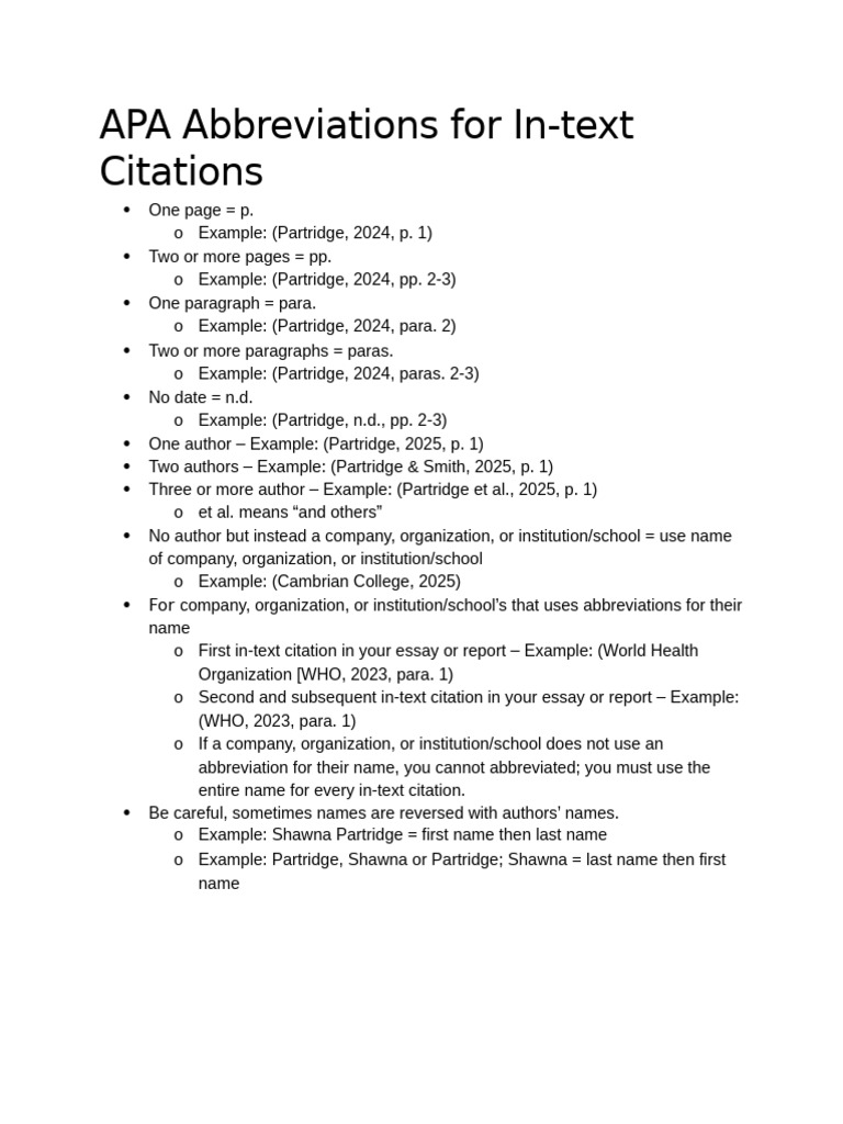 Abbreviations for APA in-Text Citations | PDF Abbreviations for APA in-Text Citations | PDF