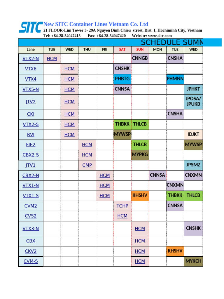 SITC Container Lines Schedule Overview | PDF | Shipping