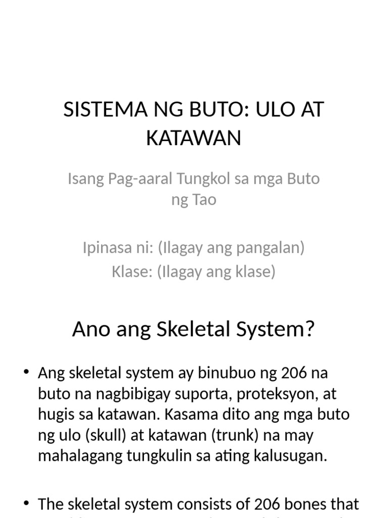 Skeletal System Tagalog English With Images | PDF