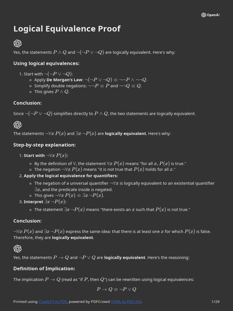 Logical Equivalence Proof | PDF | Function (Mathematics) | Eigenvalues And Eigenvectors