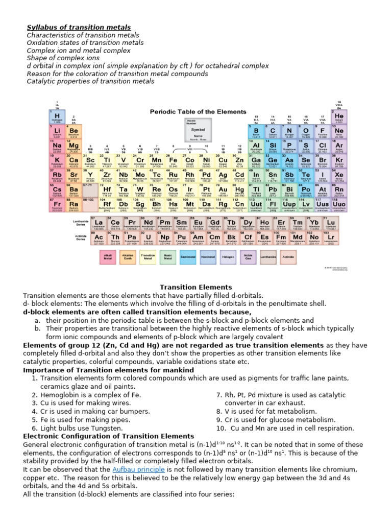 Transition Metals: Properties & Uses | PDF | Coordination Complex | Transition Metals