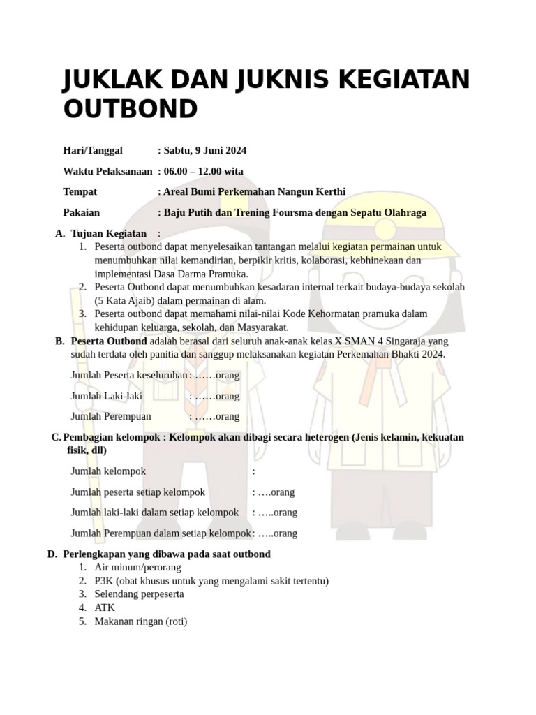 JUKLAK DAN JUKNIS KEGIATAN OUTBOND | PDF