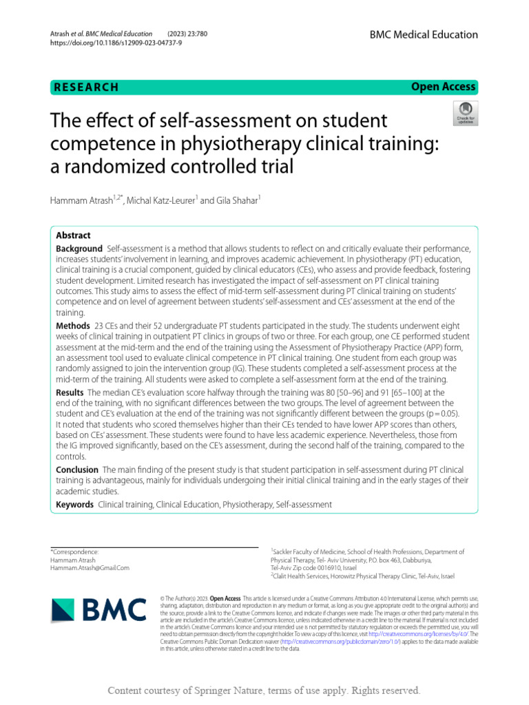 The Effect of Self-Assessment On Student Competence in Physiotherapy ...