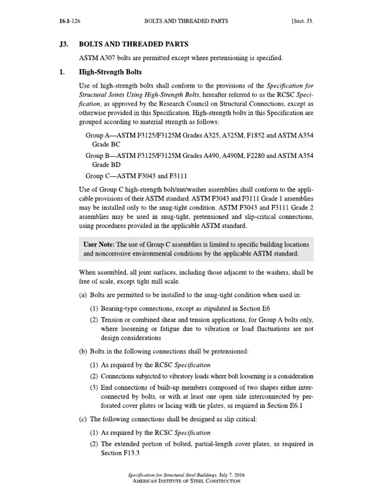 Bolt and Thread Part As Aisc | PDF