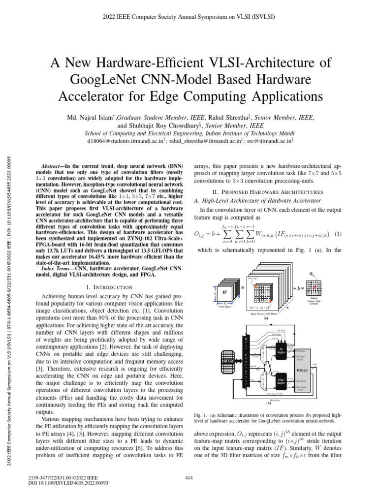 A New Hardware-Efficient VLSI-Architecture of GoogLeNet CNN-Model Based Hardware Accelerator For ...