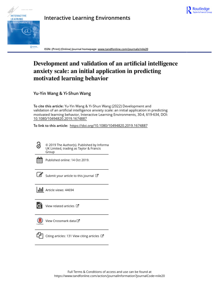 AI Anxiety Scale Development and Validation | PDF | Cronbach's Alpha ...