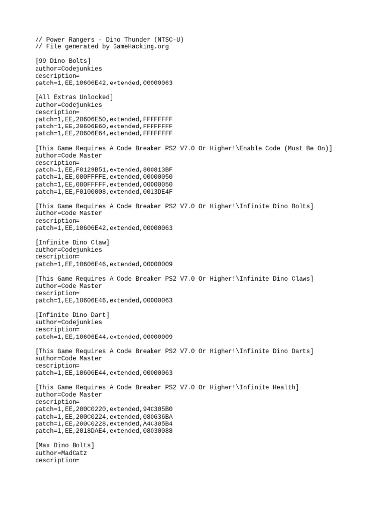 PS2 Code Breaker Cheats Guide | PDF