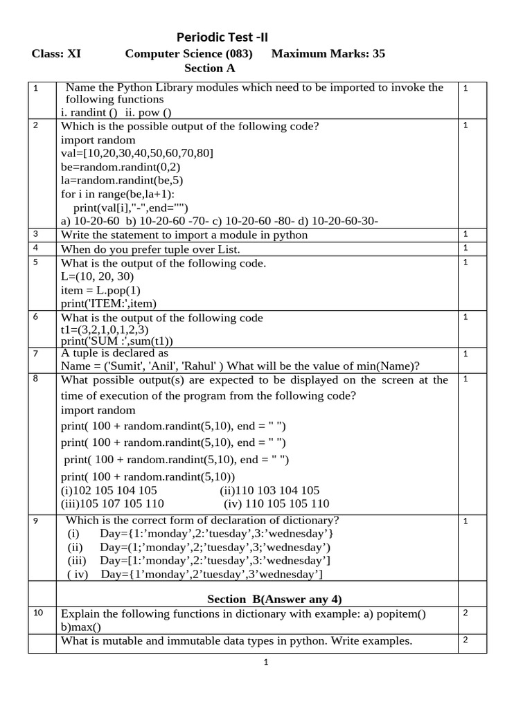 CLASS_11_CS_PT2_QP | PDF | Computing | Software Engineering