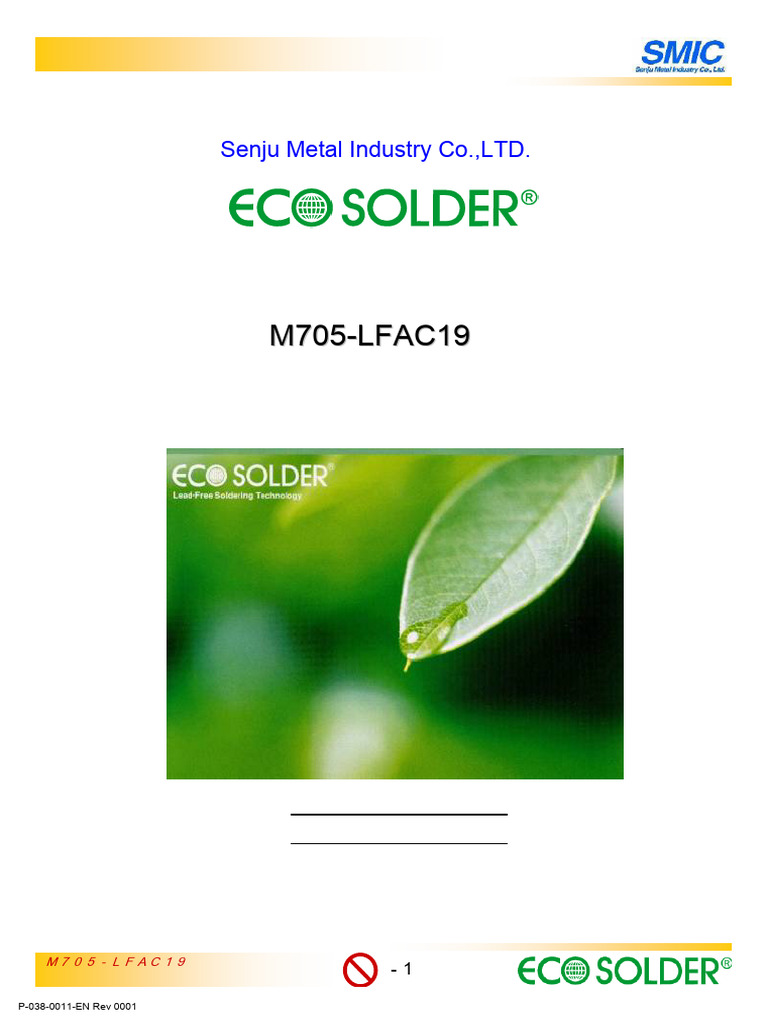 Senju M705-LFAC19 Solder Paste Datasheet | PDF | Applied And ...