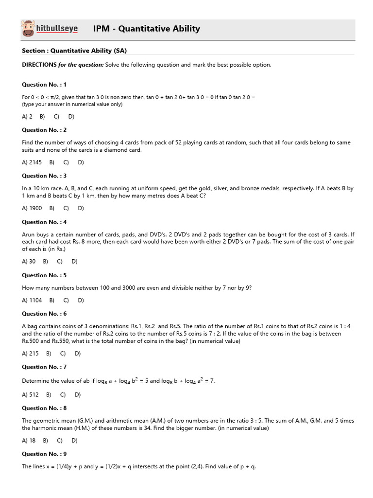 Worksheet For Quantative Aptitude With Solution | PDF