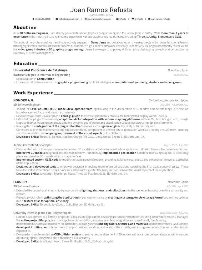 Joan Ramos Refusta CV 2024 | PDF | 3 D Computer Graphics | Computing