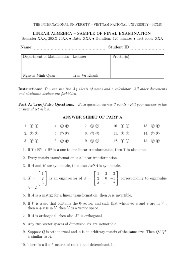 SAMPLE Linear Algebra NAN | PDF | Matrix (Mathematics) | Eigenvalues ...