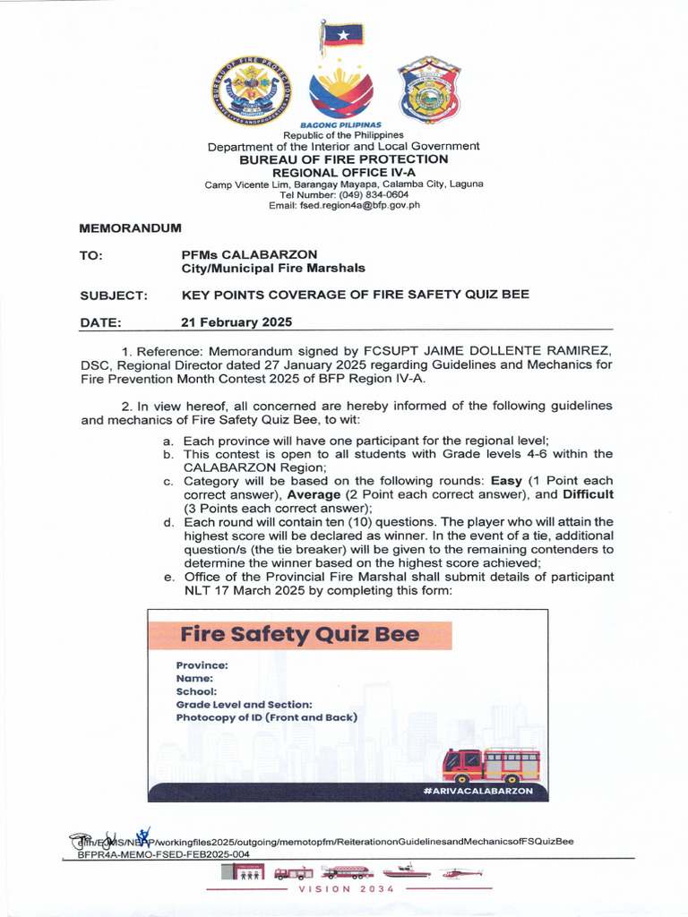 Key Points Coverage of Fire Safety Quiz Bee | PDF