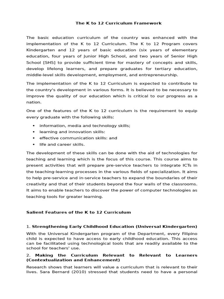 The-K-to-12-Curriculum-Framework | PDF | Curriculum | Teachers