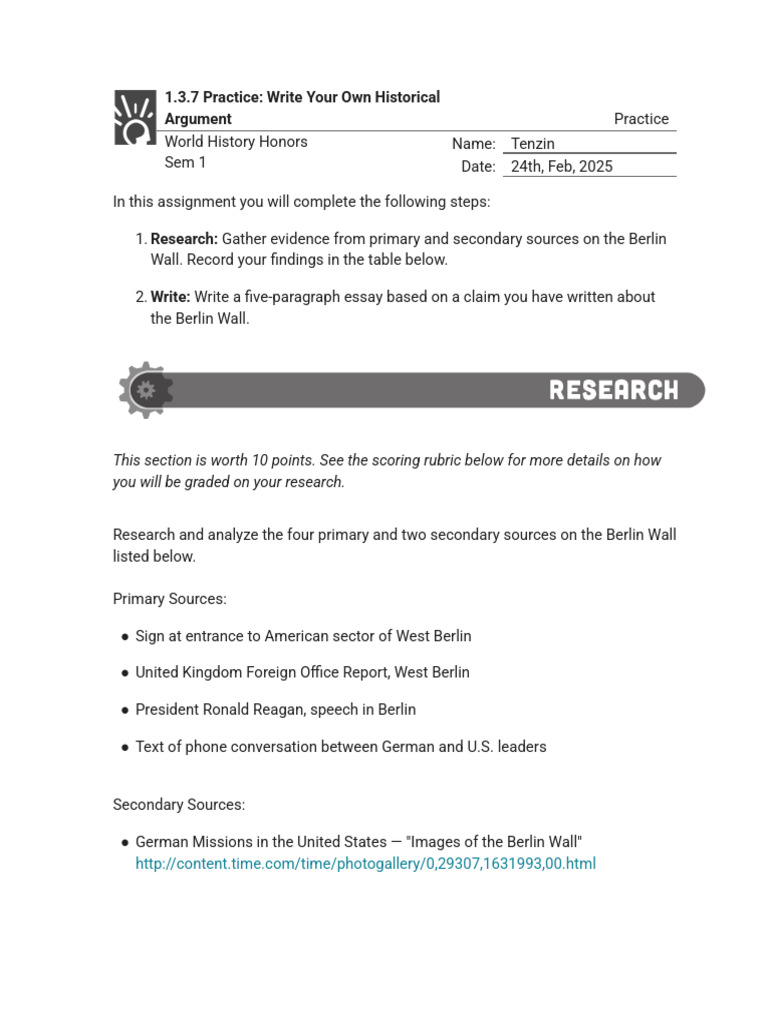 1.3.7 Practice - Write Your Own Historical Argument (Practice) | PDF ...